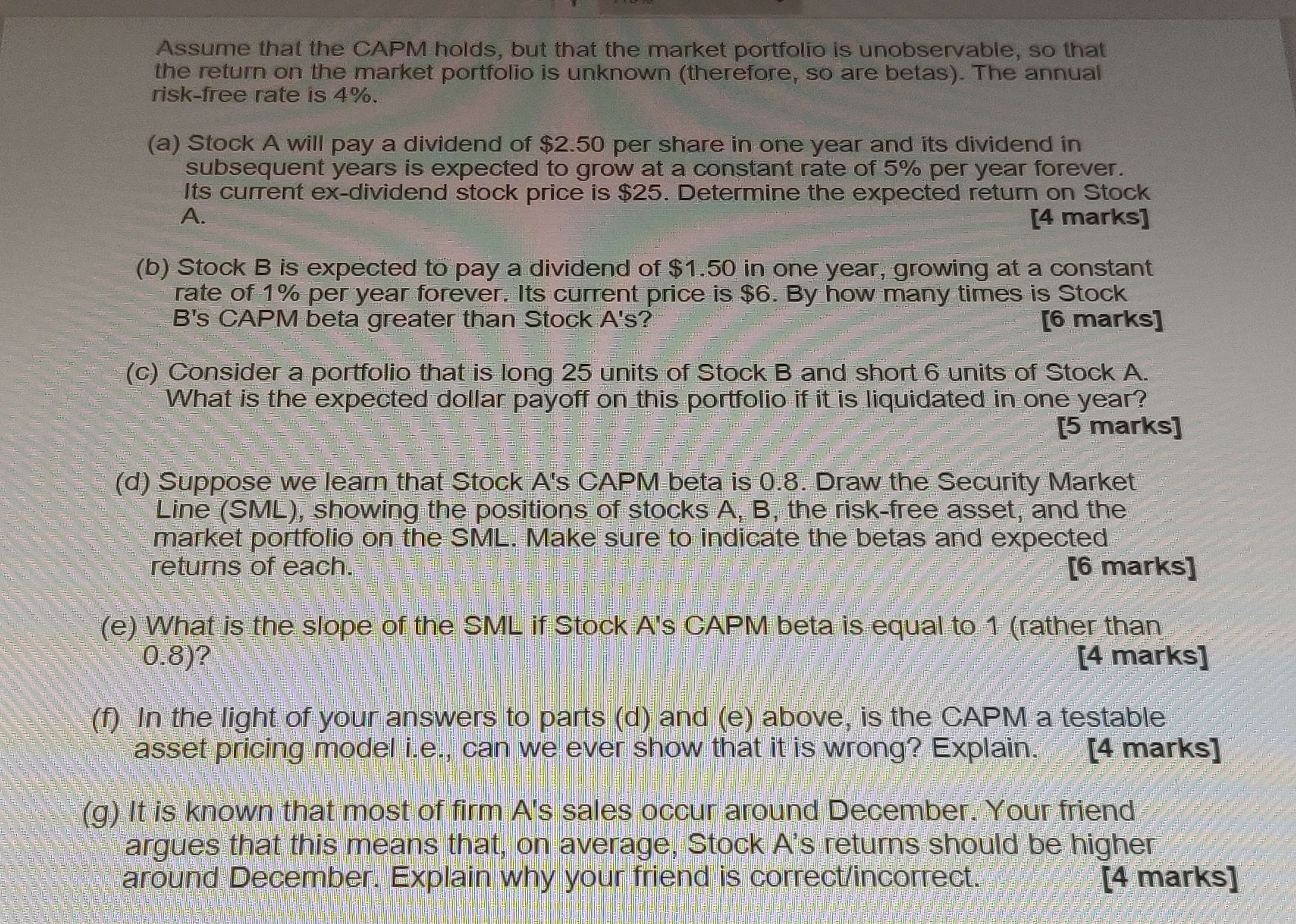 Solved Assume that the CAPM holds, but that the market | Chegg.com