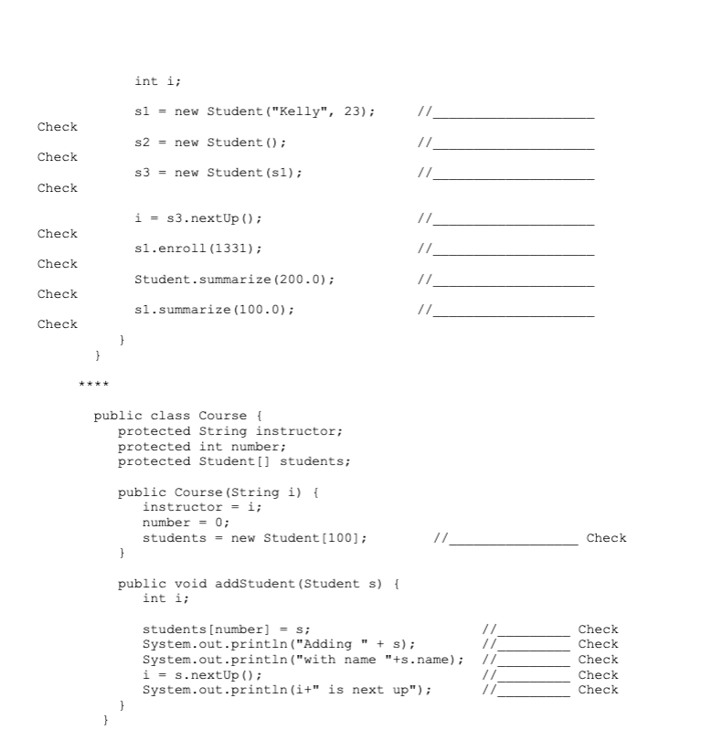 Solved 7. In the code below, consider each marked statement. | Chegg.com