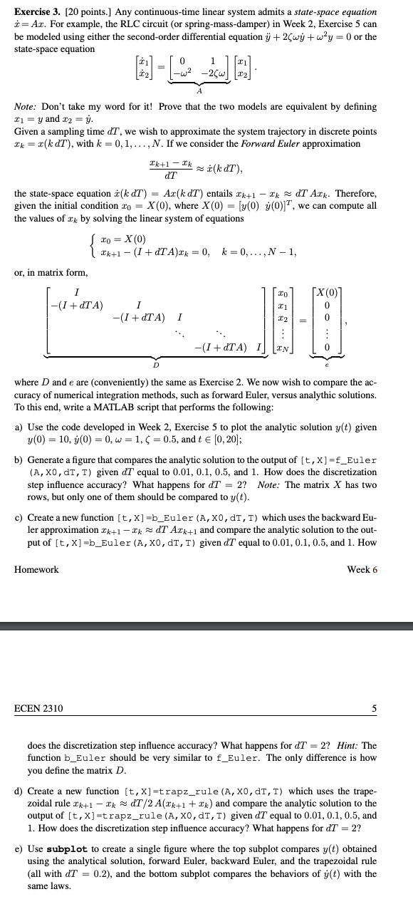 Exercise 3. [20 points.] Any continuous-time linear | Chegg.com