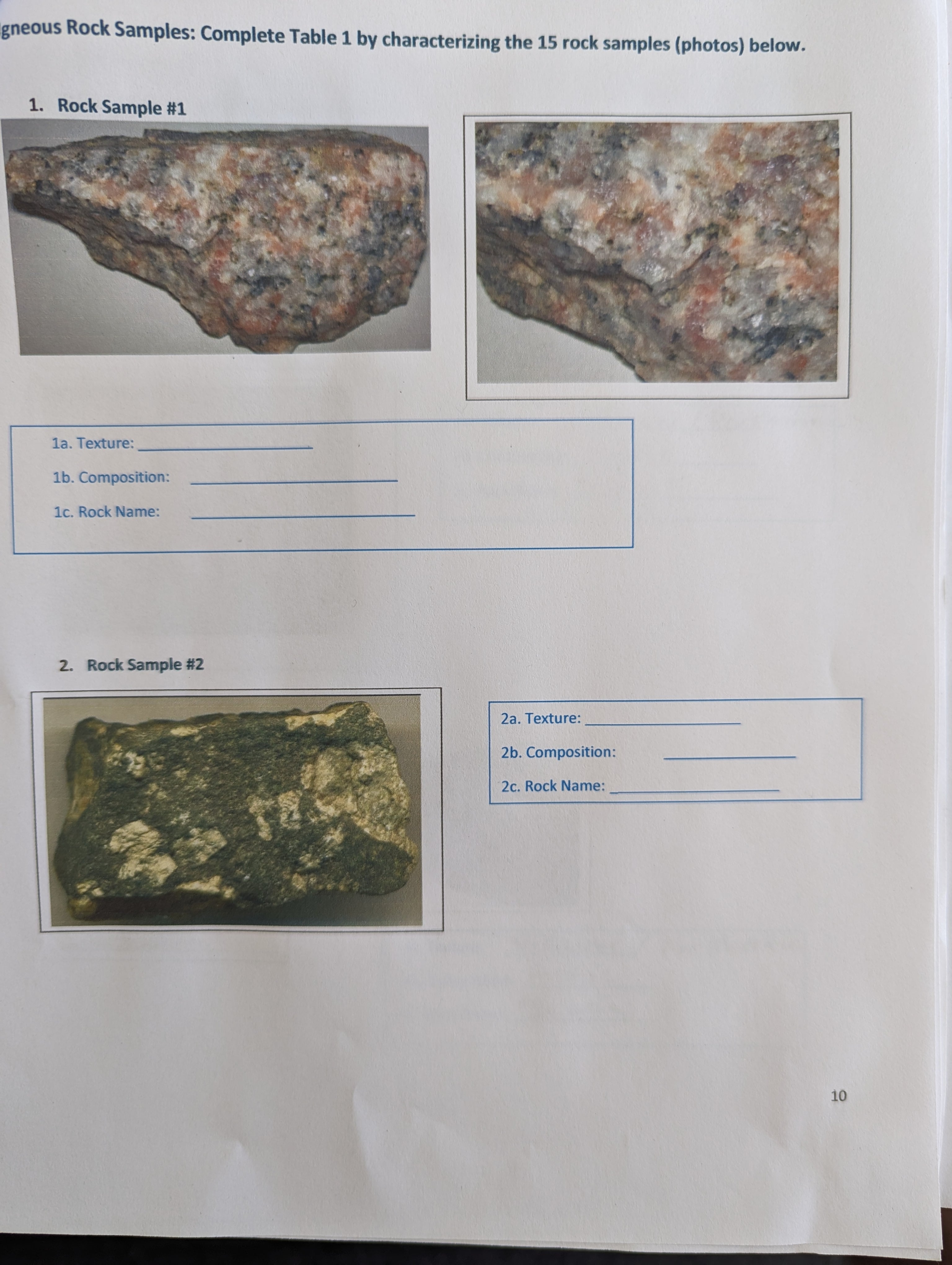 Solved gneous Rock Samples: Complete Table 1 by | Chegg.com