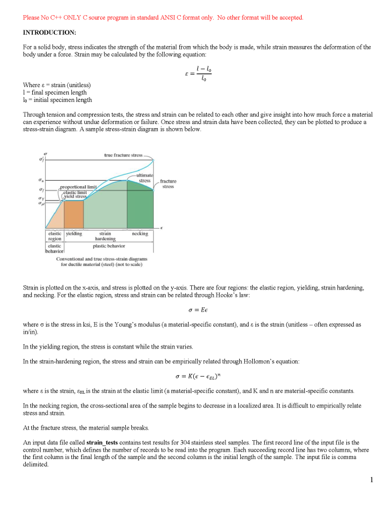 Solved Please No C++ONLY C source program in standard ANSI C | Chegg.com