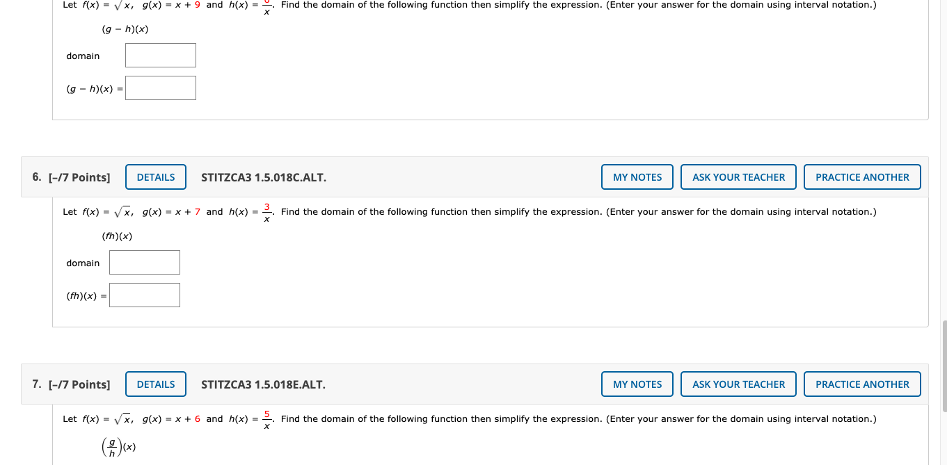 Solved Let f(x) = 1 x, g(x) = x + 9 and h(x) = Find the | Chegg.com