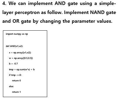 Solved 4. We can implement AND gate using a simple- layer | Chegg.com
