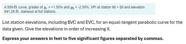 Solved A 500-ft ﻿curve, grades of g1=+1.50% ﻿and g2=-2.50%, | Chegg.com