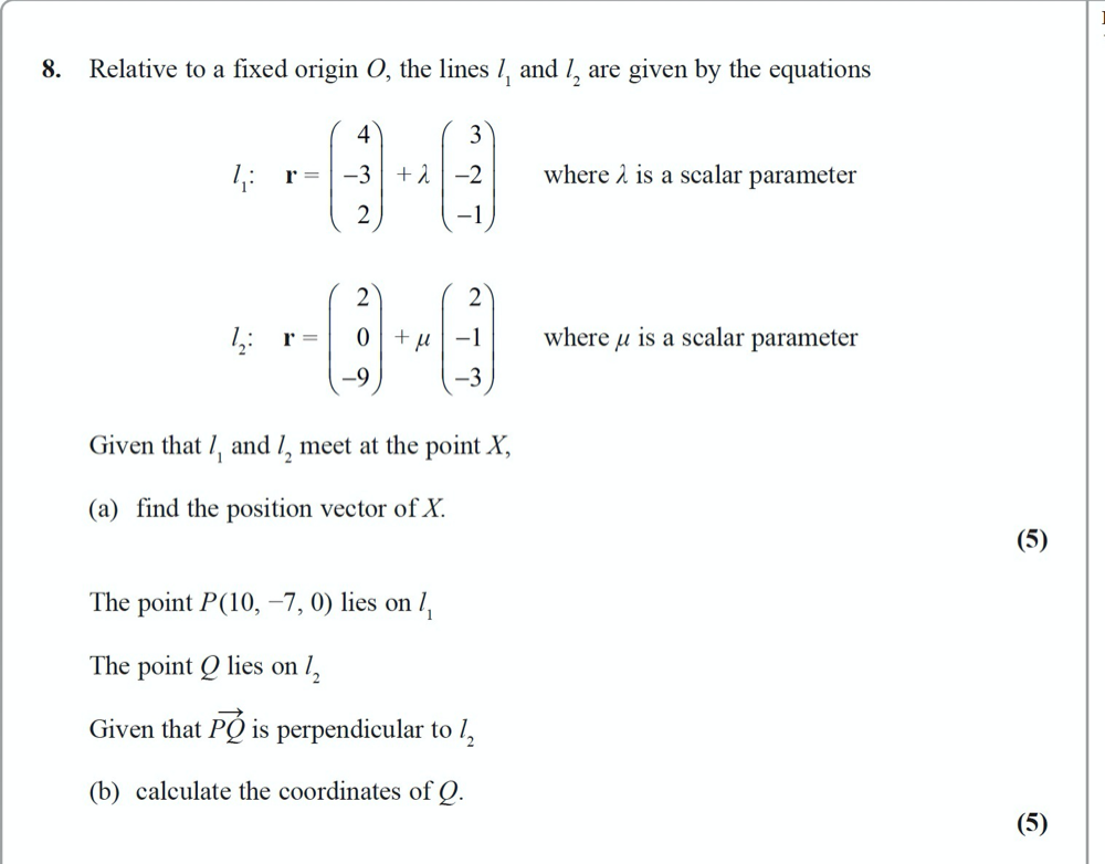 Solved 8. Relative to a fixed origin O, the lines 1, and I, | Chegg.com