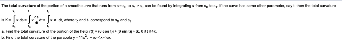 Solved The total curvature of the portion of a smooth curve | Chegg.com