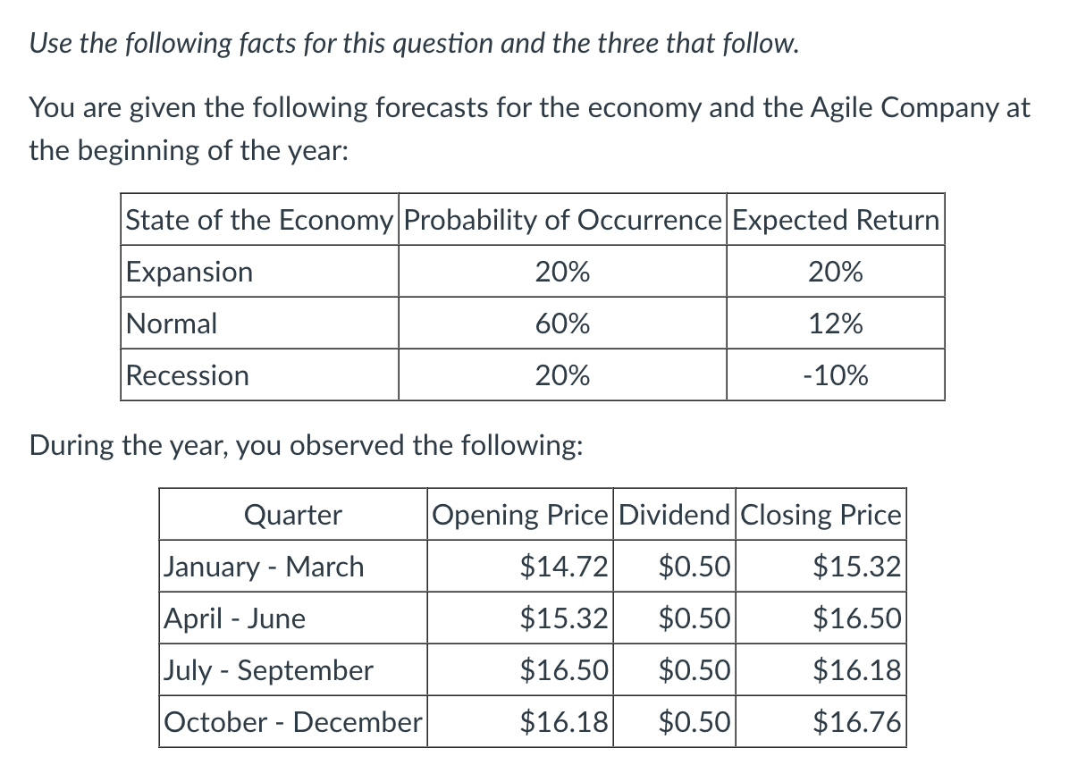 Solved 1.Calculate the ex-ante expected return to the | Chegg.com