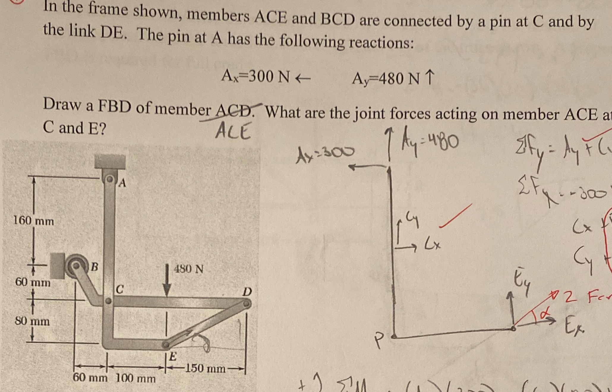 Solved In ﻿the frame shown, members ACE and BCD ﻿are | Chegg.com