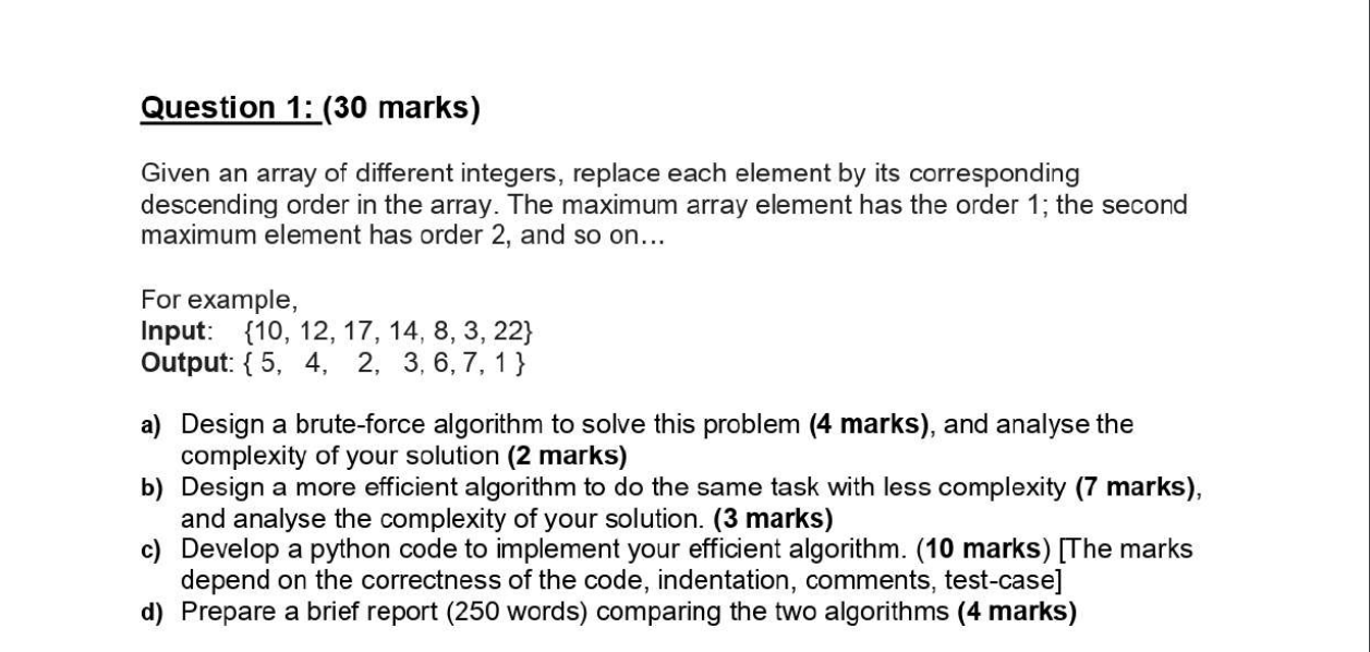 Solved Question 1: (30 marks) Given an array of different | Chegg.com
