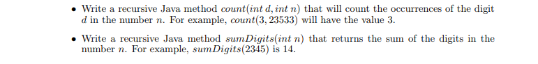 Solved • Write a recursive Java method count(int d, int n) | Chegg.com