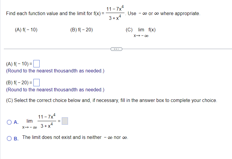 Solved Find each function value and the limit for | Chegg.com