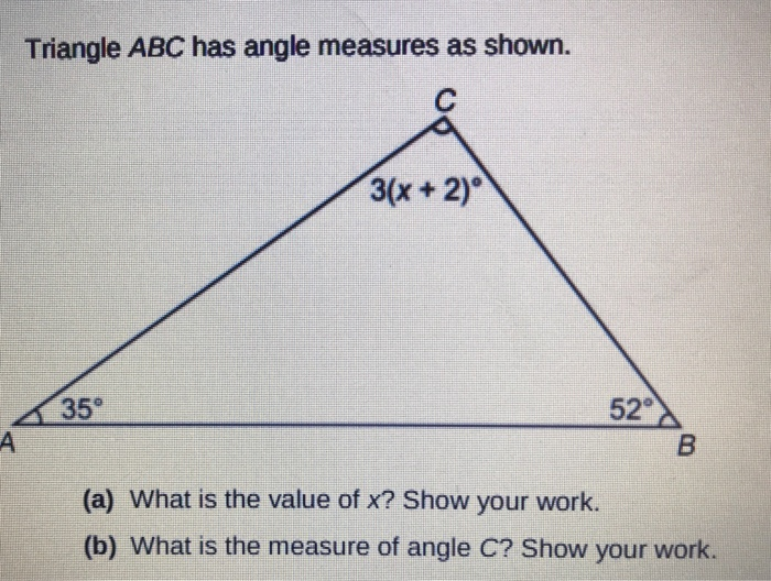 Solved Triangle ABC has angle measures as shown. 3(x+ 2) 35° | Chegg.com