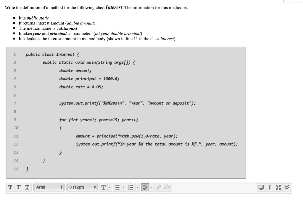Solved Write the definition of a method for the following | Chegg.com