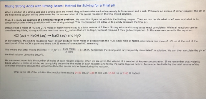 Solved Mixing Strong Acids with Strong Bases: Method for | Chegg.com