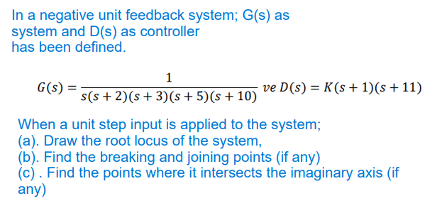 Solved In a negative unit feedback system; G(s) as system | Chegg.com