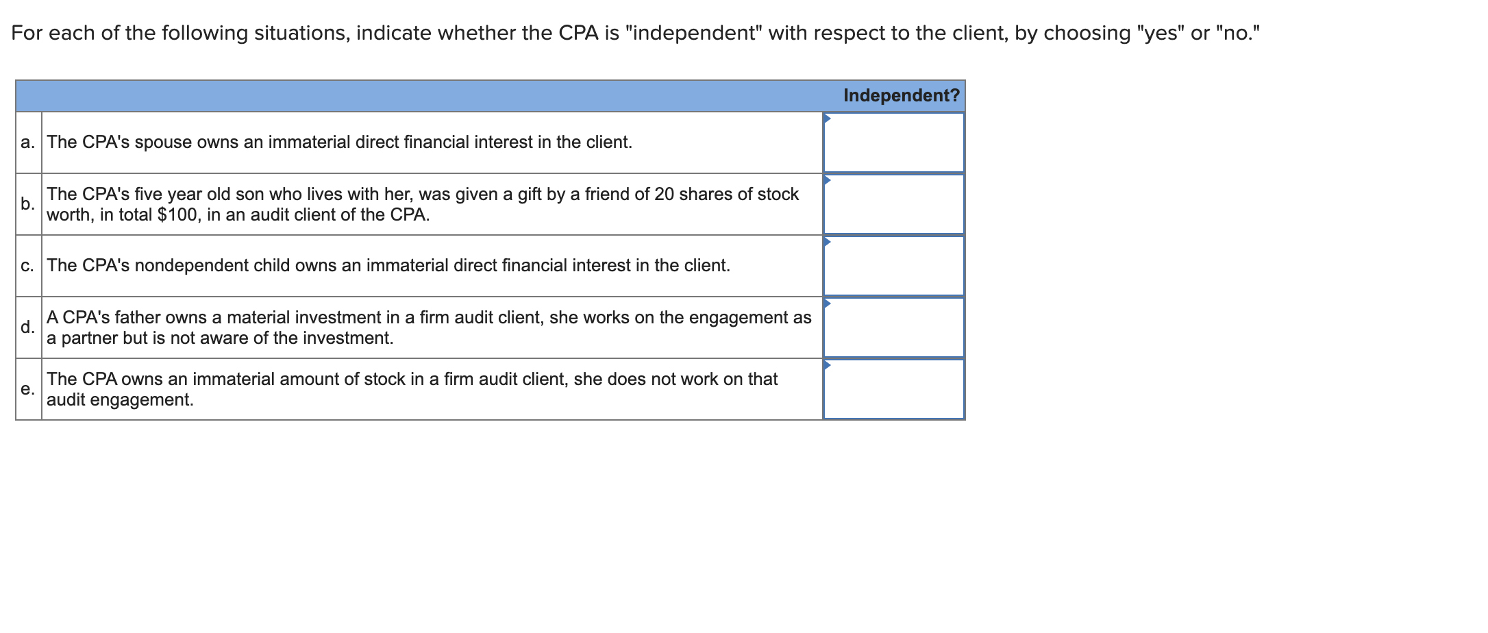 Solved For each of the following situations, indicate | Chegg.com