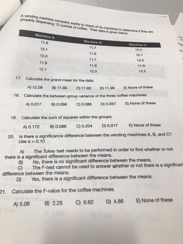 Solved A vending machine company wants to ch company wants | Chegg.com