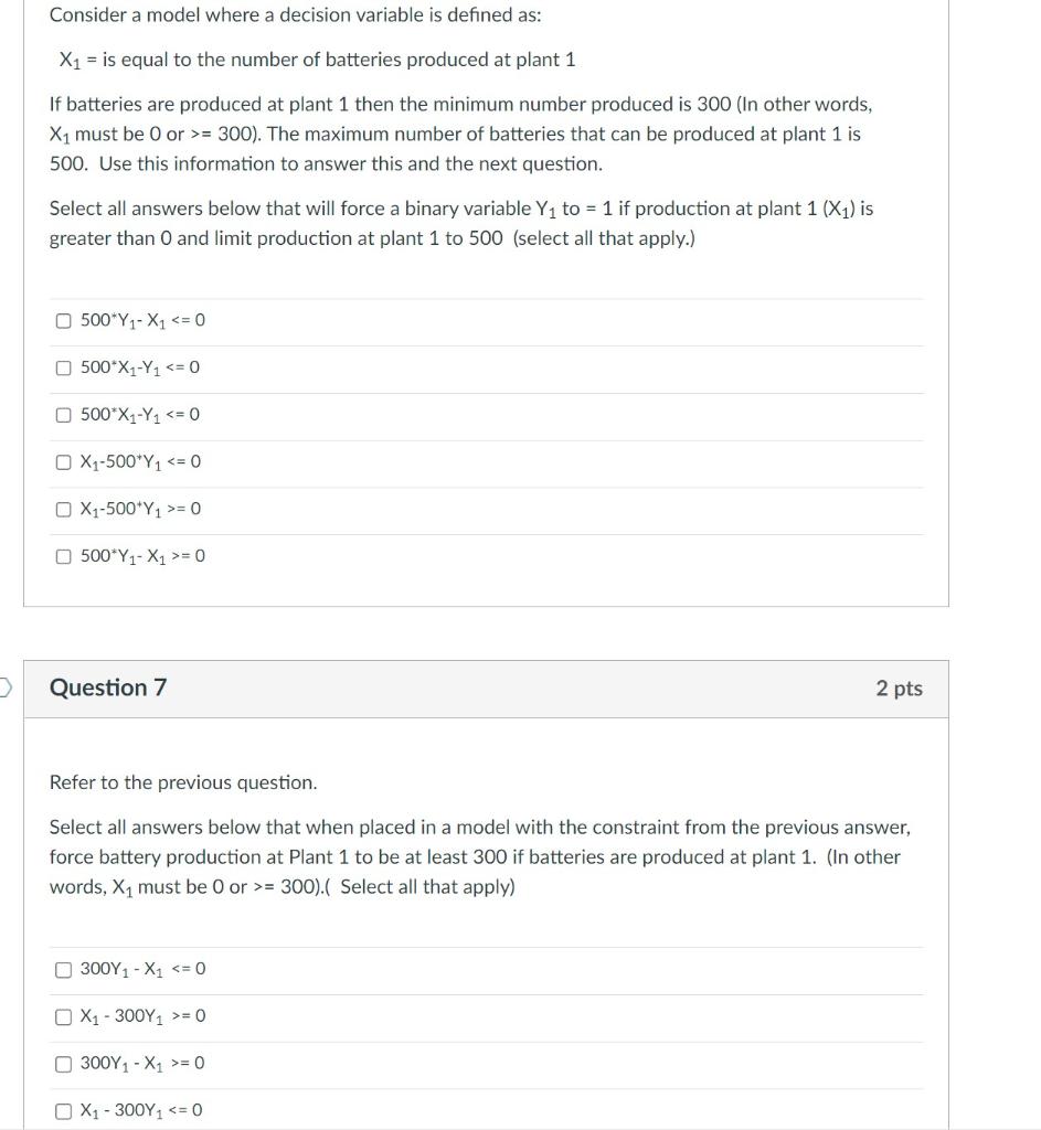 Consider a model where a decision variable is defined | Chegg.com