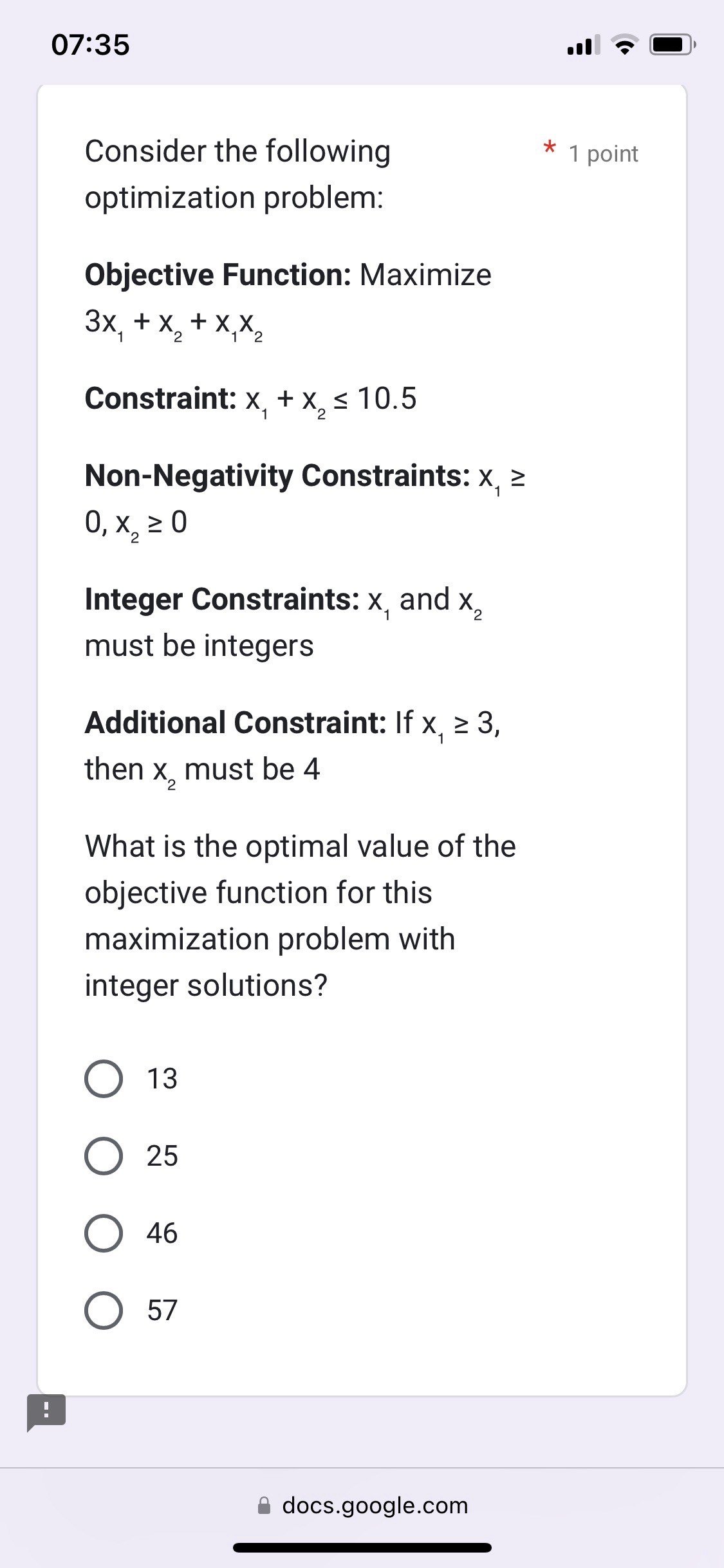 Solved Consider The Following1 pointoptimization