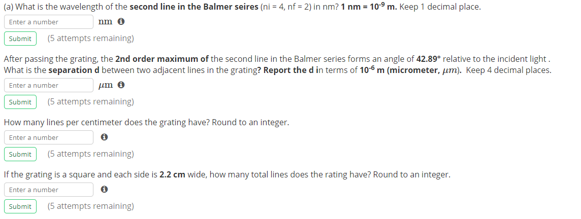 Solved Hydrogen Spectrum Grating Atomic Line Spectrum