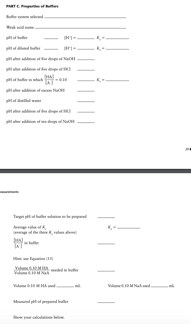 PART C. Properties of Buffers Buffer system selected | Chegg.com