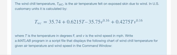 The wind chill temperature, Twc, is the air | Chegg.com