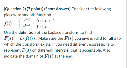 Solved (Question 2) (7 points) (Short Answer) Consider the | Chegg.com