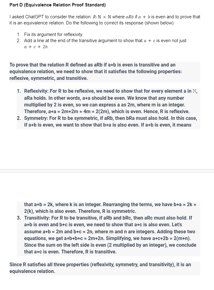 Solved Part D Equivalence Relation Proof Standard I Asked