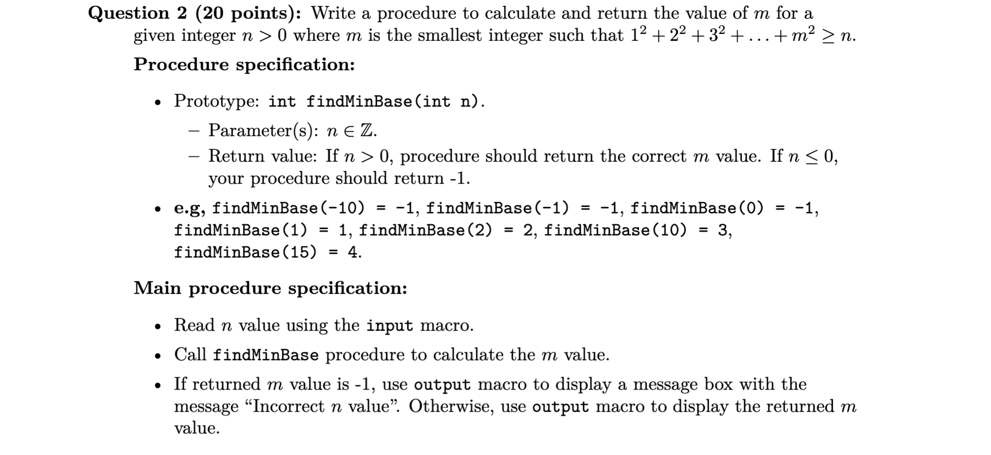estion 2 (20 points): Write a procedure to calculate | Chegg.com