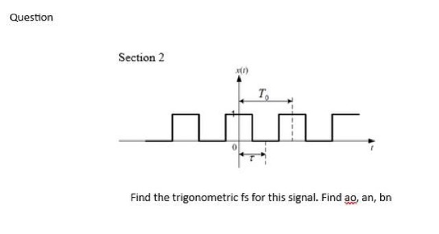 Solved Find the trigonometric fs for this signal. Find ao, | Chegg.com