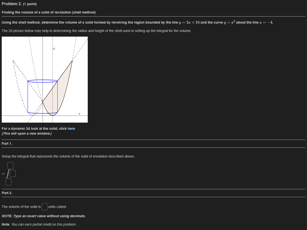 Solved Problem 2. (1 point) Finding the volume of a solid of | Chegg.com