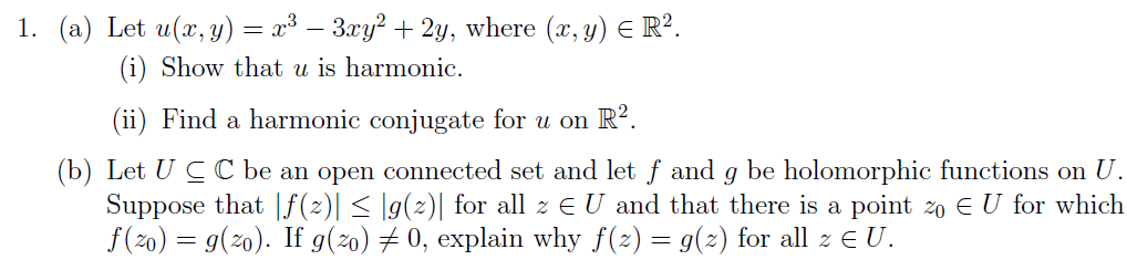 Solved 1. (a) Let u(x, y) = x3 – 3xy² + 2y, where (x,y) € | Chegg.com