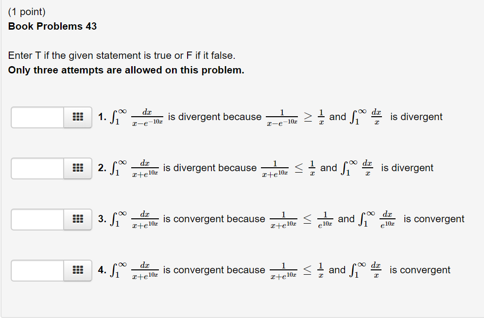Solved (1 point) Book Problems 43 Enter T if the given | Chegg.com