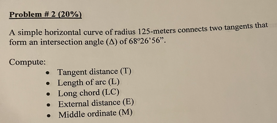 Solved A simple horizontal curve of radius 125 -meters | Chegg.com