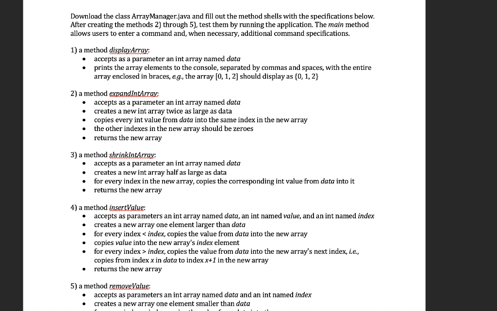 Solved Download the class ArrayManager.java and fill out the | Chegg.com