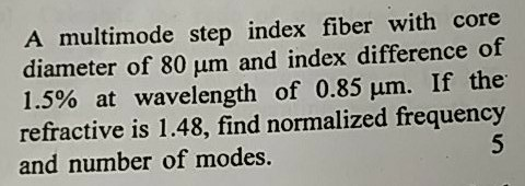 Solved A multimode step index fiber with core diameter of 80 | Chegg.com