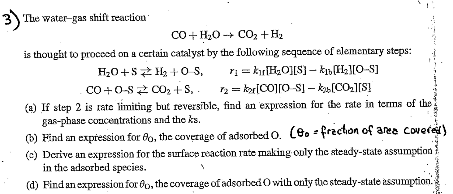Solved 3) The water-gas shift reaction CO+H2O→CO2+H2 is | Chegg.com