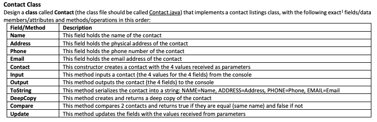 Solved Contact Class Design a class called Contact (the | Chegg.com