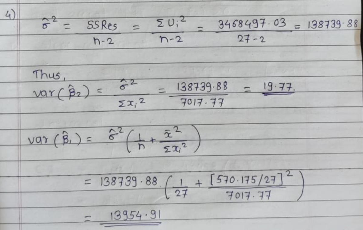 Solved Question #2 An Econometrics student is using data for | Chegg.com