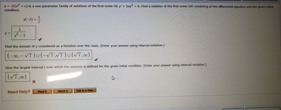 Solved y = 1/(x2 + c) is a one parameter family of solutions | Chegg.com