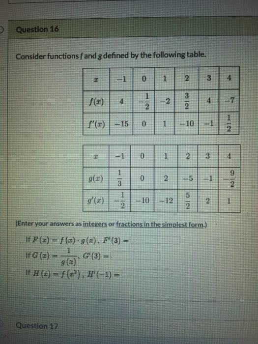 Solved Question 16 Consider functions fand g defined by the | Chegg.com