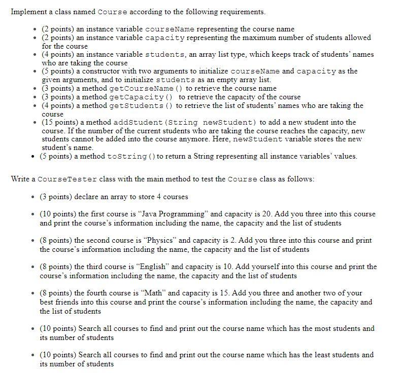 Solved Implement a class named Course according to the | Chegg.com