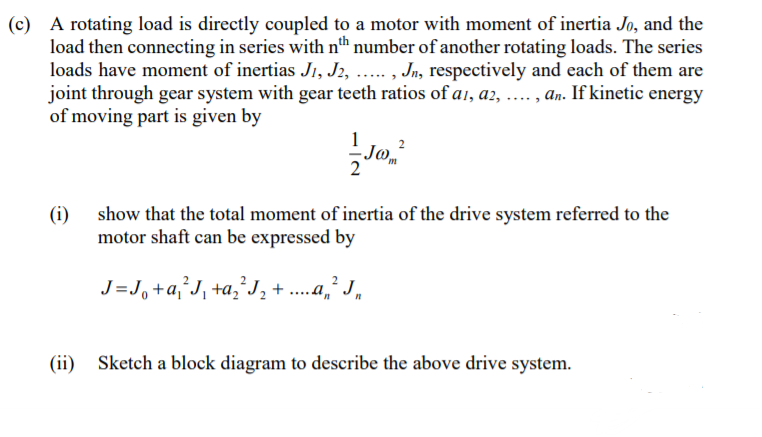 Solved (c) A rotating load is directly coupled to a motor | Chegg.com