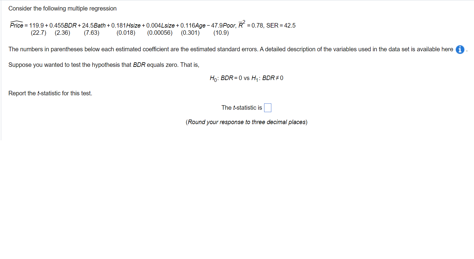 Solved Consider the following multiple regressionThe numbers | Chegg.com