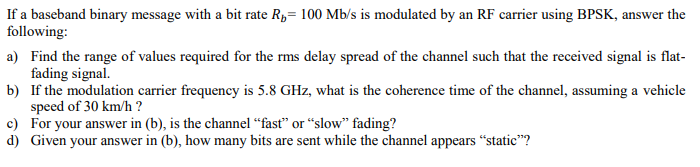 Solved If a baseband binary message with a bit rate R = 100 | Chegg.com