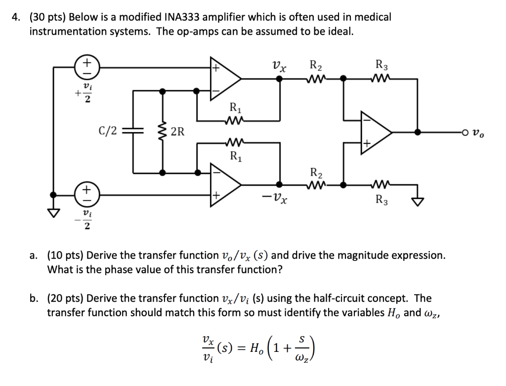 Solved 4. (30 pts) Below is a modified INA333 amplifier | Chegg.com