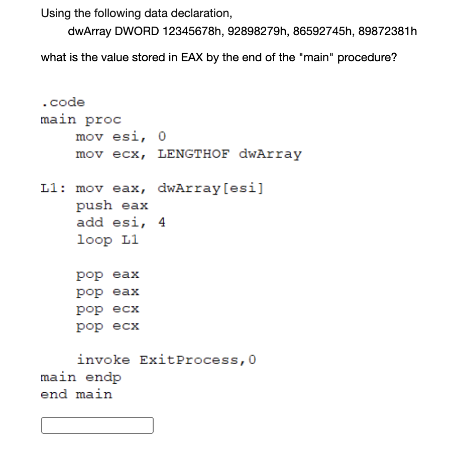 Solved Using the following data declaration, dwArray DWORD | Chegg.com