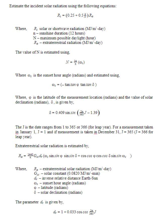 Solved Estimate the incident solar radiation using the | Chegg.com