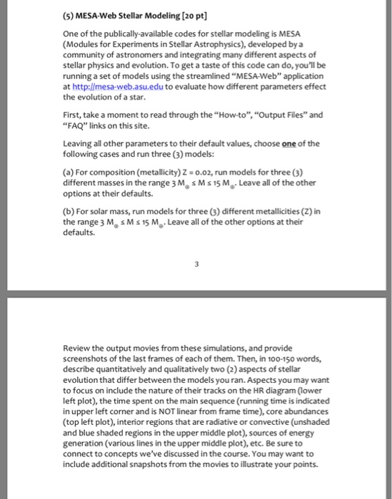 (5) MESA Web Stellar Modeling [20 pt] One of the | Chegg.com