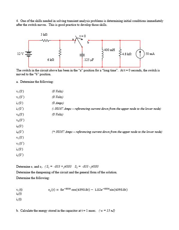 Solved 4. One of the skills needed in solving transient | Chegg.com